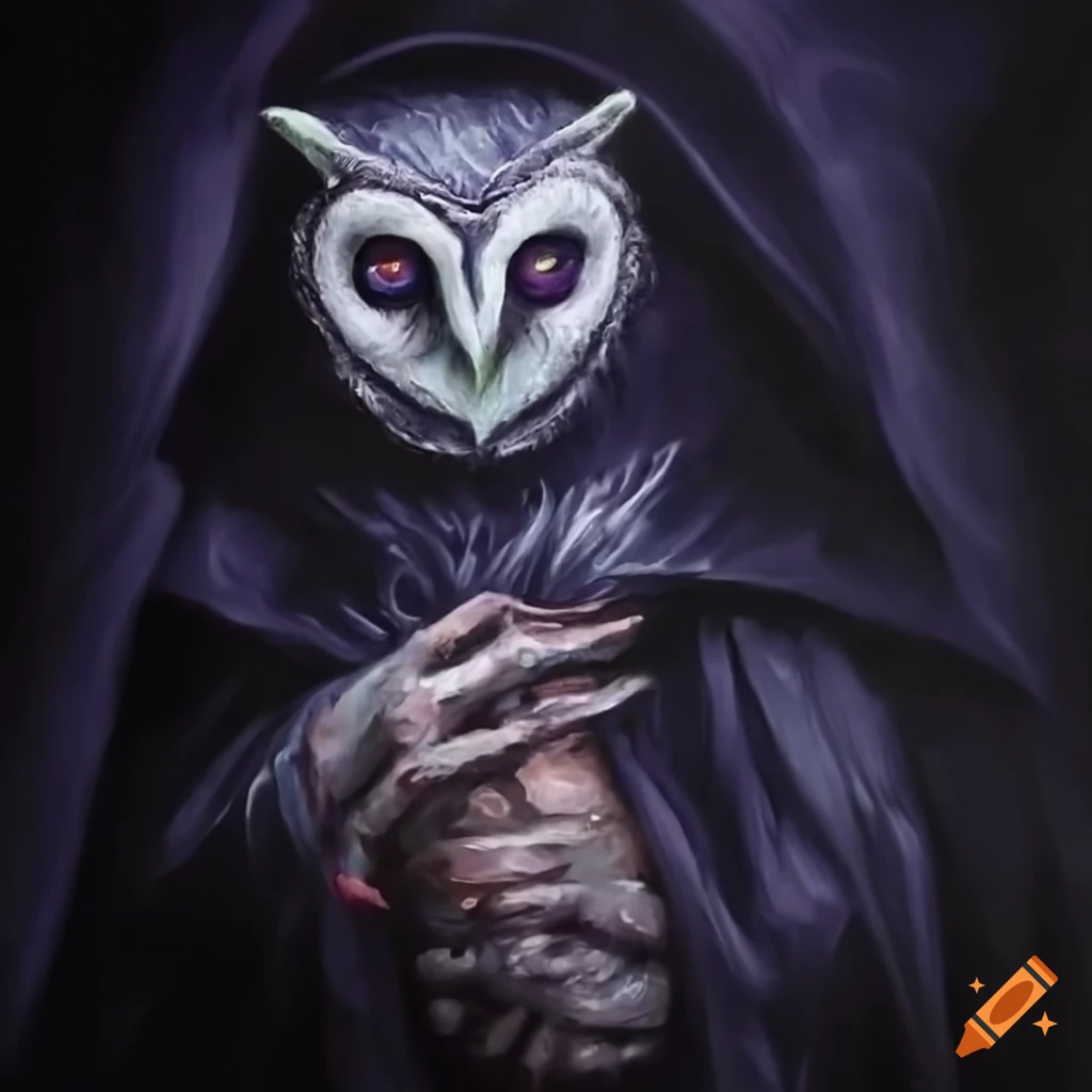 Zombie wearing a barn owl mask with necrotic magic on Craiyon