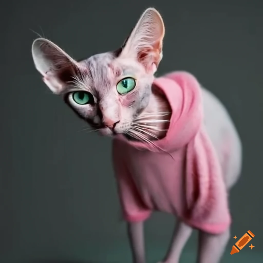 Hairless cat in a cute onesie outfit on Craiyon
