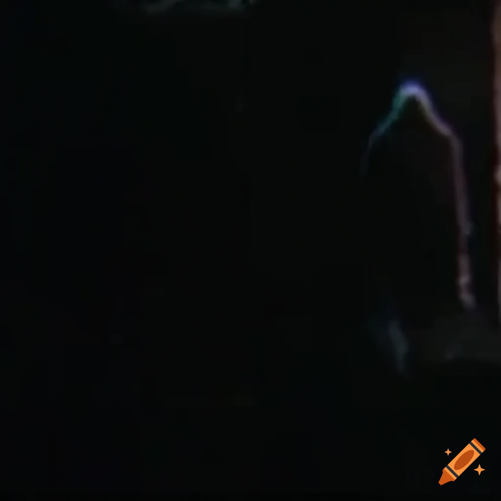 Hooded spectre walking among tombstones in a vhs distortion on Craiyon