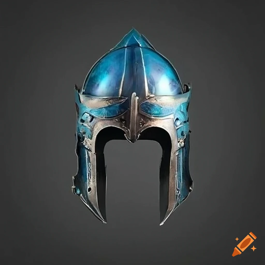 Light magical open steel helmet front view in a transcendent fantasy ...