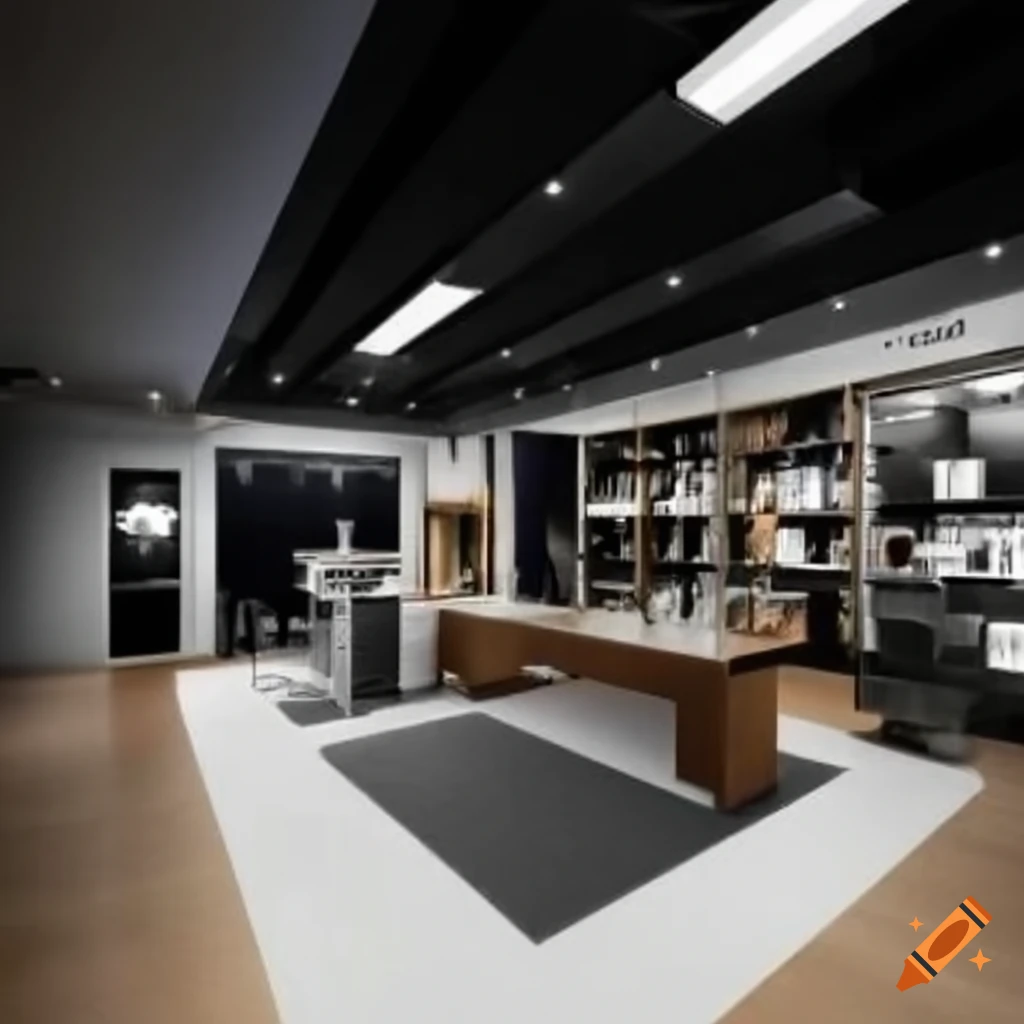 Showroom design for high-tech items and robots theme on Craiyon