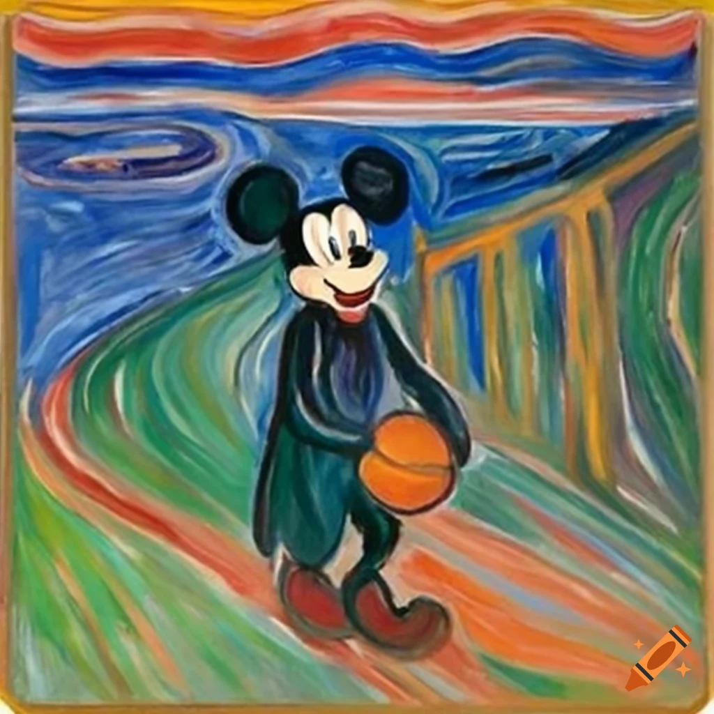 Edvard munch painting of mickey mouse dunking a basketball on Craiyon