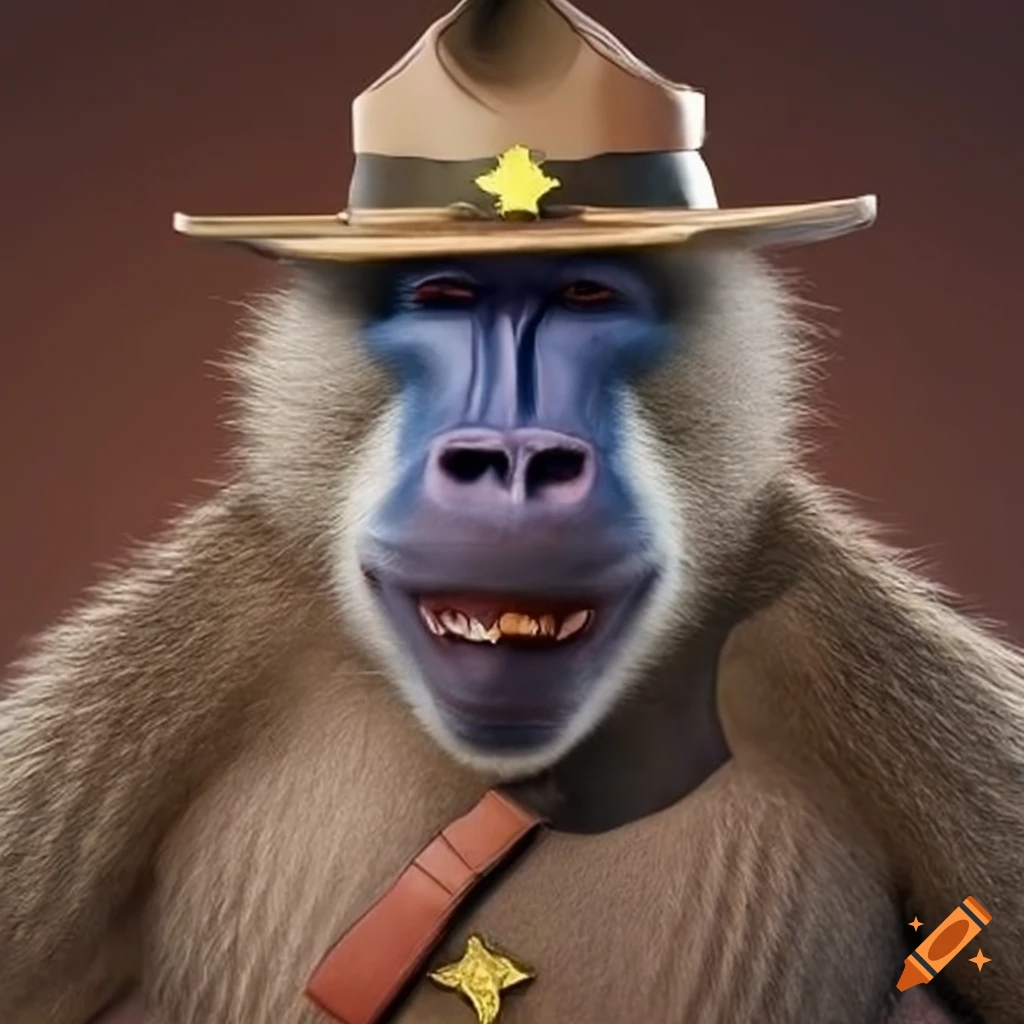 Baboon wearing a sheriff's uniform on Craiyon