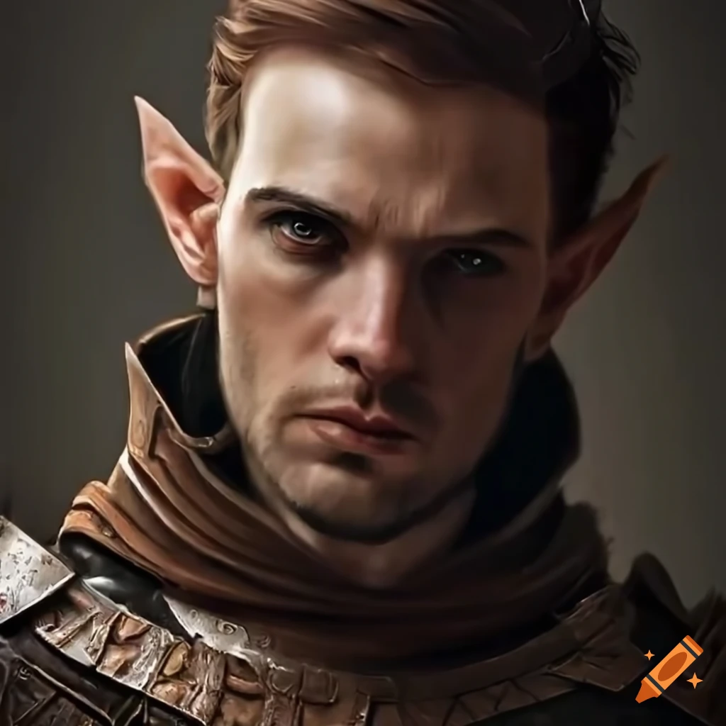 Male wood elf soldier with leather armor in a d&d setting on Craiyon