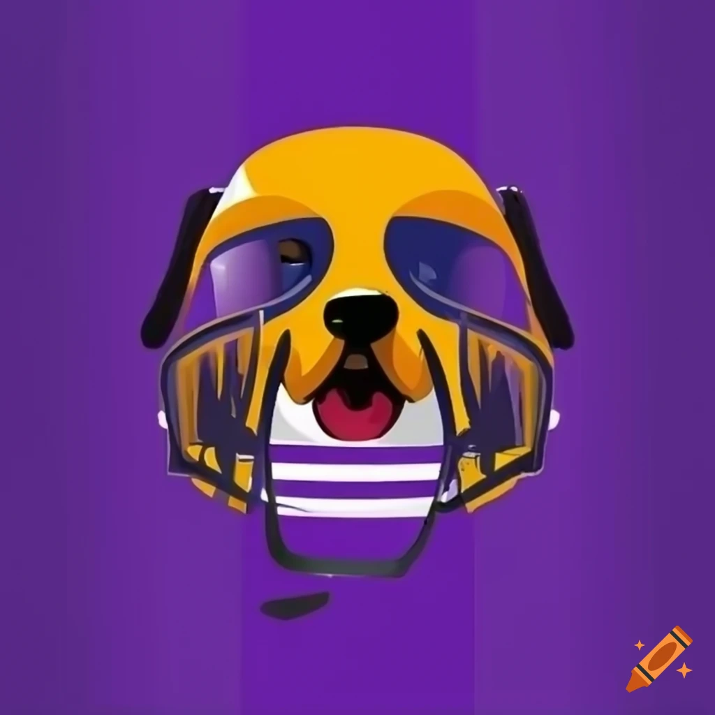 Hockey team logo with dog and helmet in purple and yellow on Craiyon