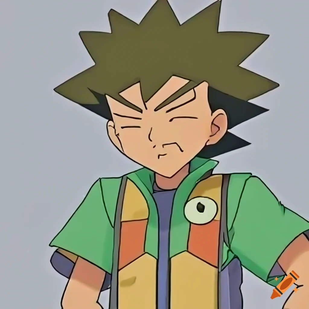 Brock from pokemon in green on white background on Craiyon