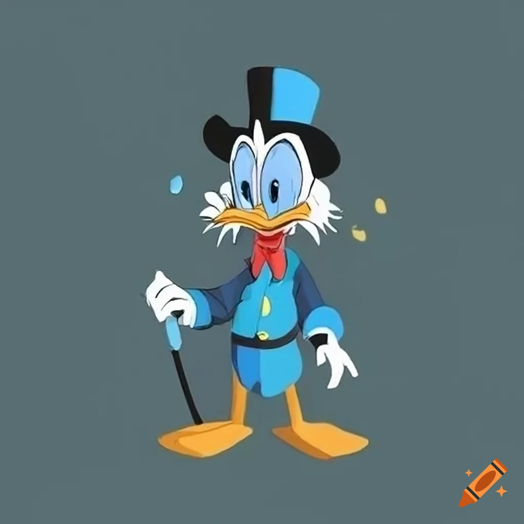 Japanese anime style Scrooge McDuck in a minimalist setting on Craiyon