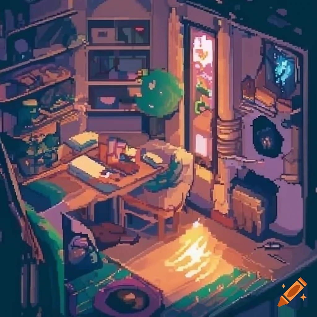 Cozy and loving interior of a fantasy home with sofa, TV, and kitchen ...