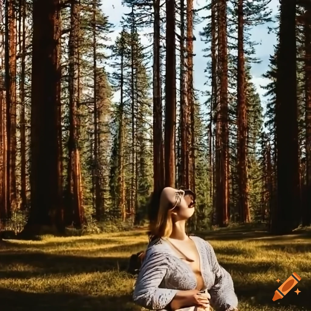 Women admiring the view of pine trees in nature on Craiyon