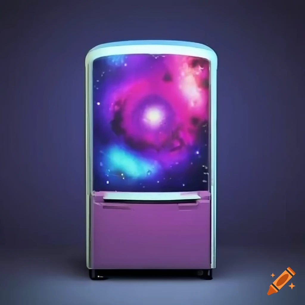 Retro open refrigerator with galaxy inside on Craiyon