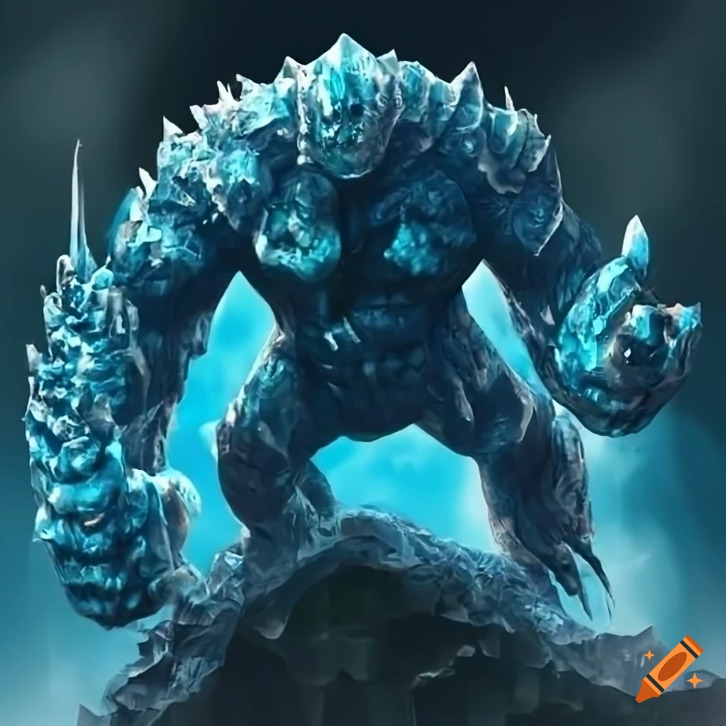 Blue crystal golem monster giant on Craiyon