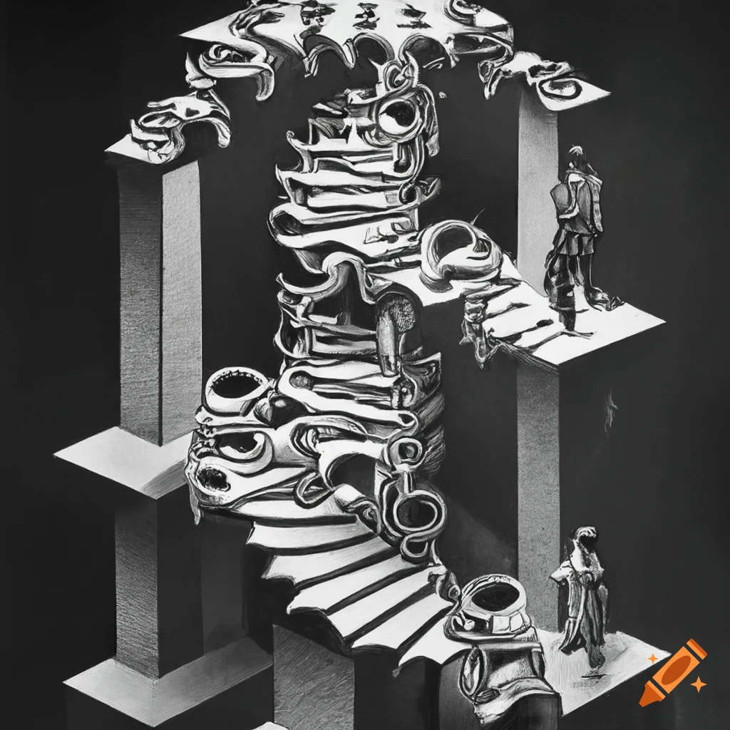 M.c. escher impossible drawing with clarinet on Craiyon