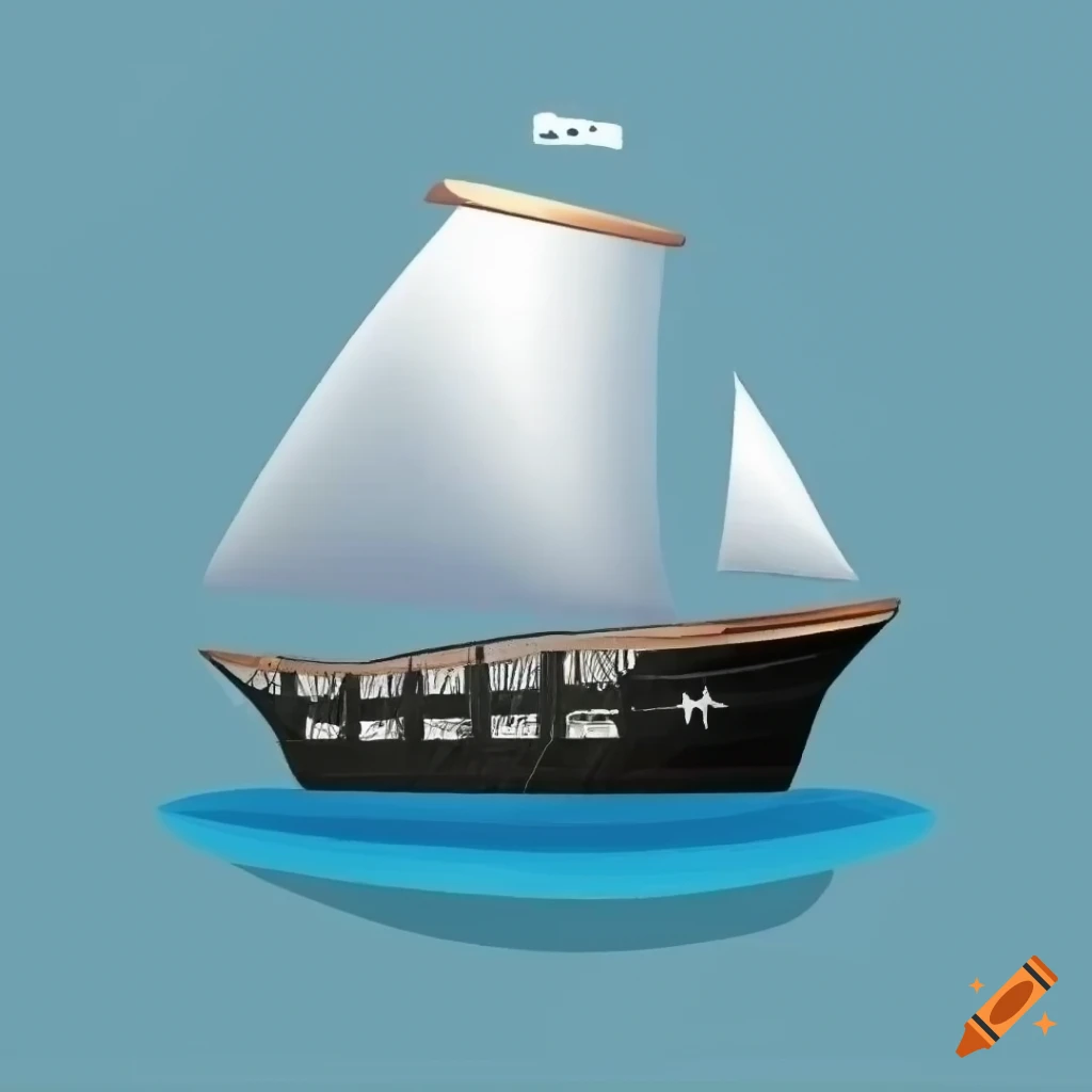 2d cartoon pirate ship with open white sails on Craiyon