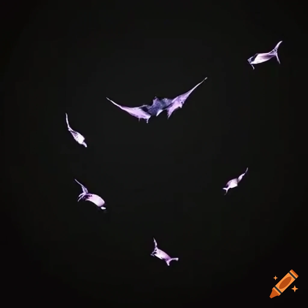 Swarm of bats with glowing eyes on Craiyon