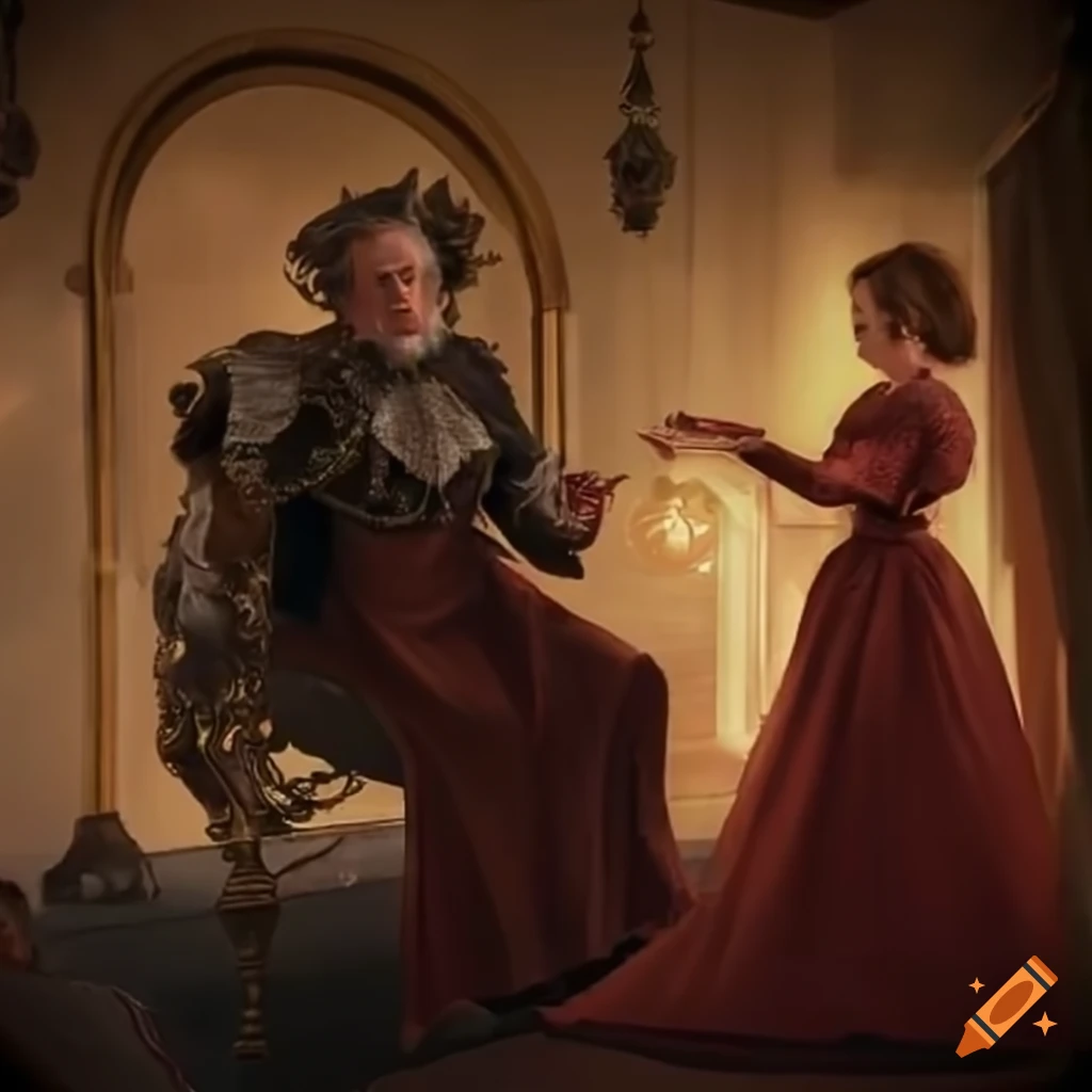 Lord and lady engaging in a playful interaction at manor on Craiyon