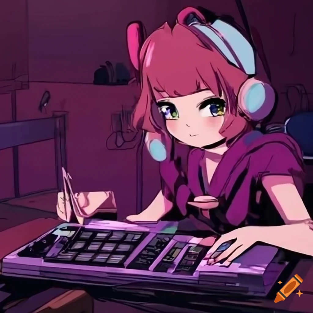 Manga lofi girl playing mpc one on Craiyon