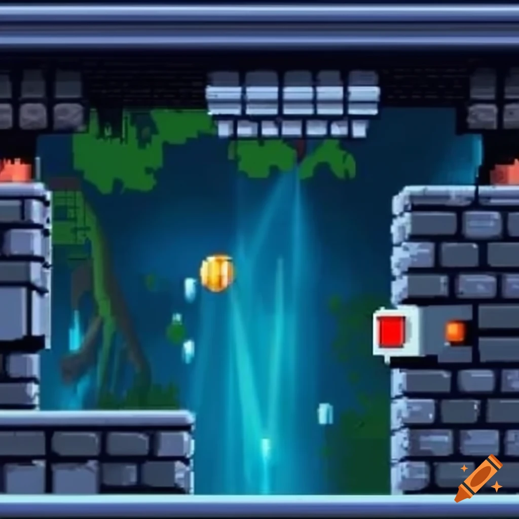 Retro-style 2d platform game environment inspired by mega man on Craiyon