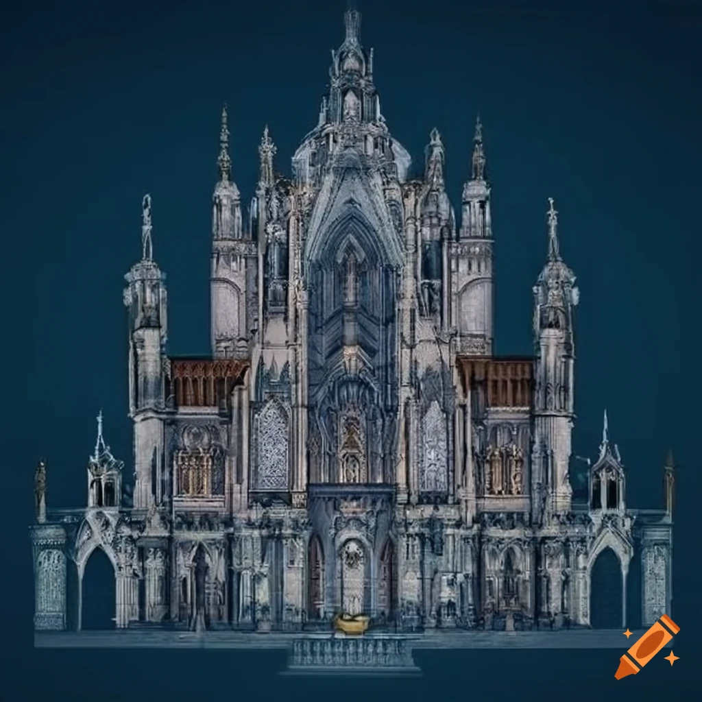 Blueprint layout of an elaborate gothic fantasy palace with domes and ...