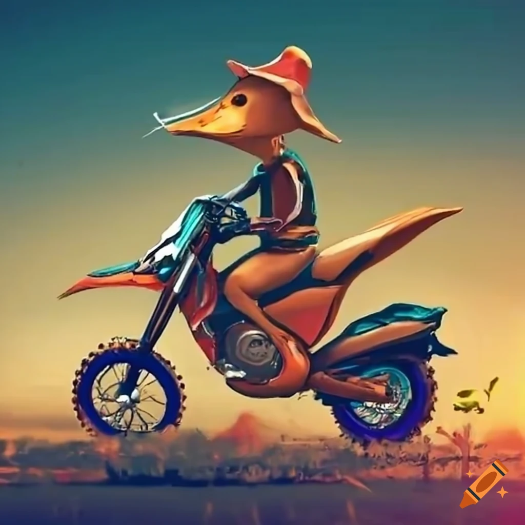 Duck riding a dirt bike on Craiyon