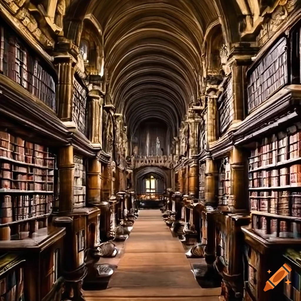 Harry potter themed library ideal for wallpaper on Craiyon