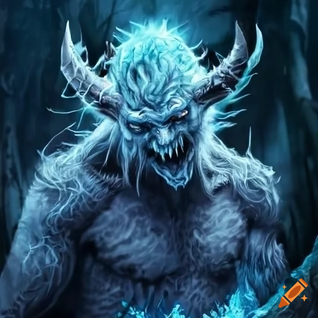 Ice demon in a pagan setting on Craiyon