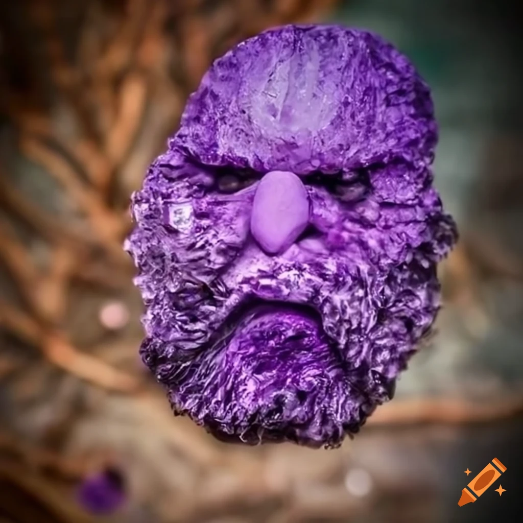 Angry dwarf head made of purple crystals on Craiyon