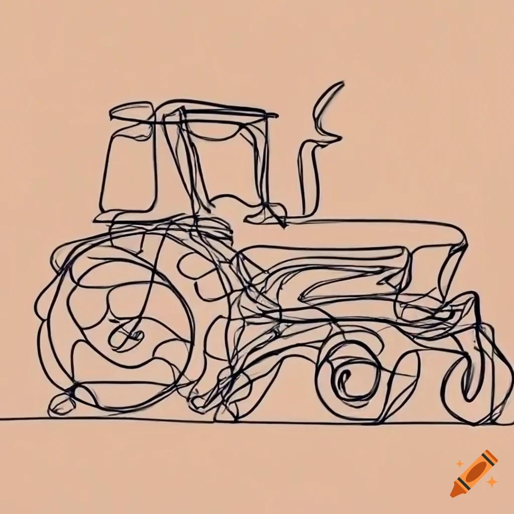 One line forming a tractor in a minimalist pencil drawing on Craiyon