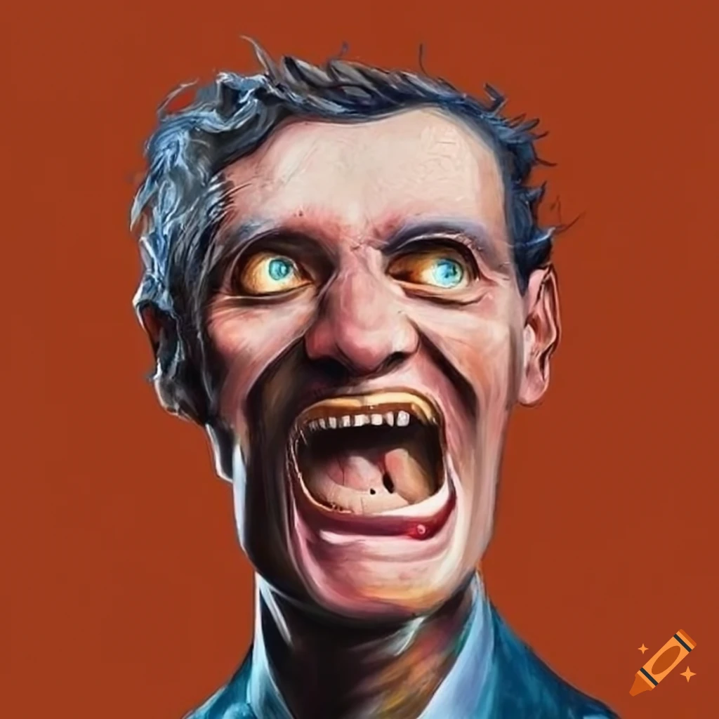 Portrait of an intriguing man with a single solid tooth on Craiyon