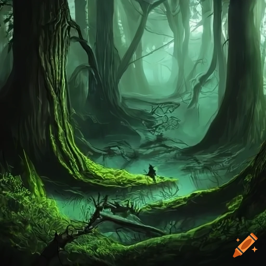 Medieval fantasy dangerous forest on Craiyon