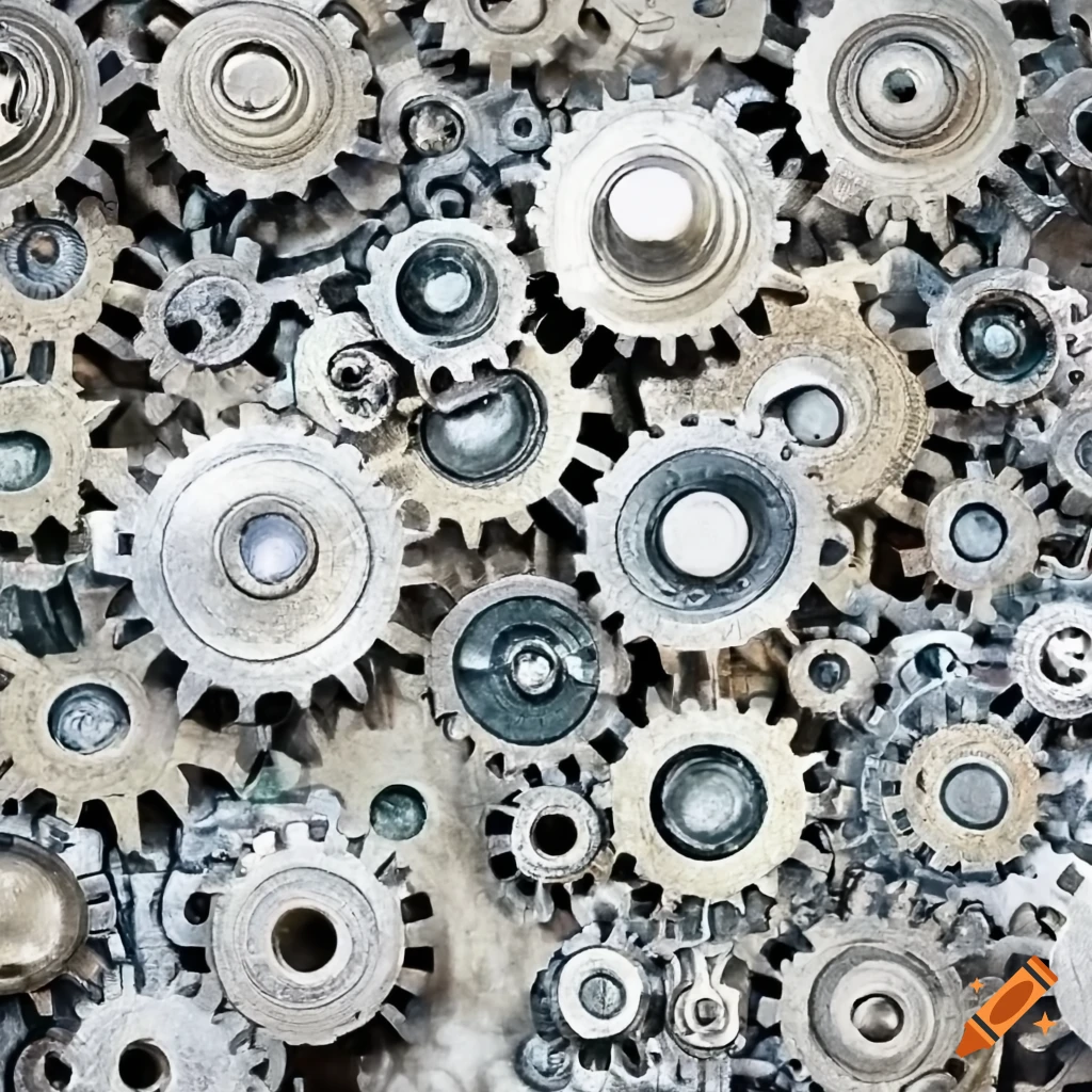 Chaotic arrangement of small gears on Craiyon