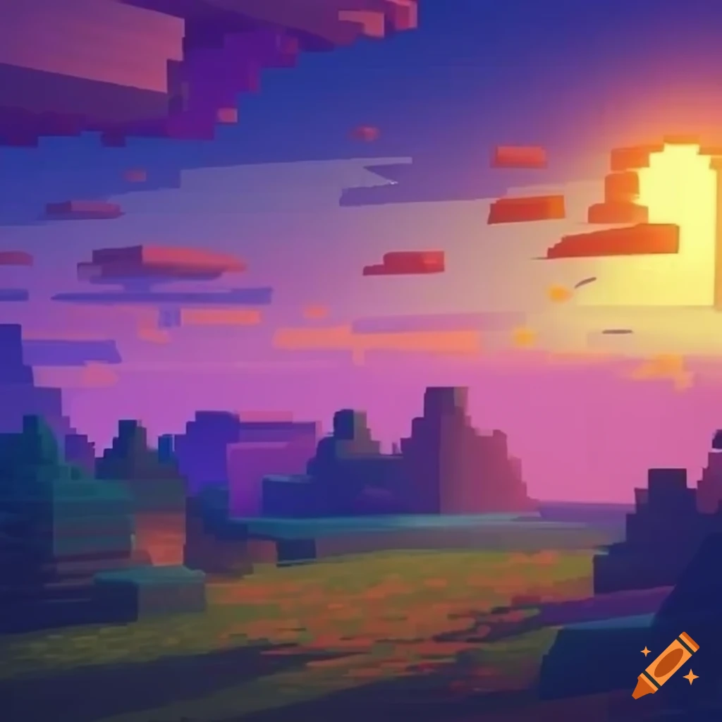 Meadow at sunset with a Minecraft biome style in cartoonish fan art on ...