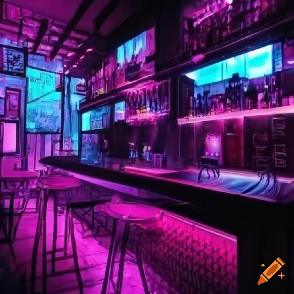 Interior of a cyberpunk bar at night on Craiyon