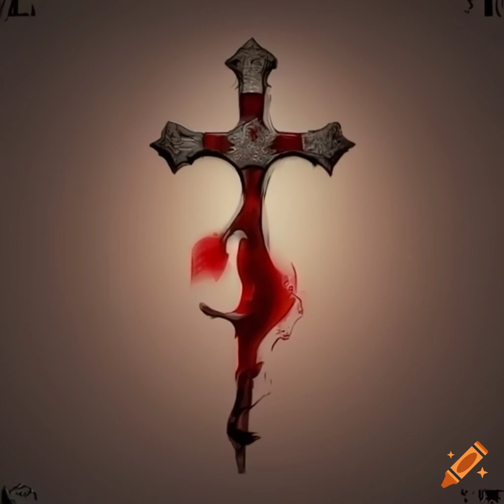 Christian channel logo with cross, blood, and sword symbolism on Craiyon