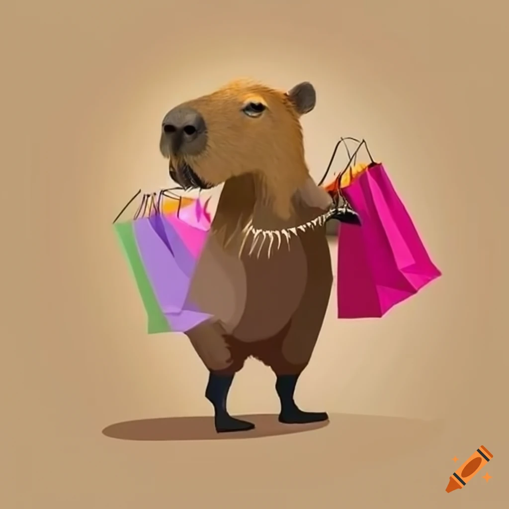 Capybara with shopping bags in an urban setting on Craiyon