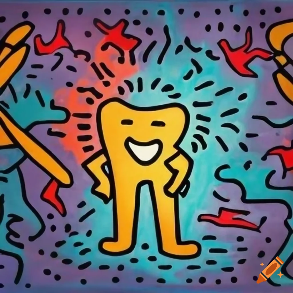 Keith haring graffiti artwork of a smiling tooth on Craiyon