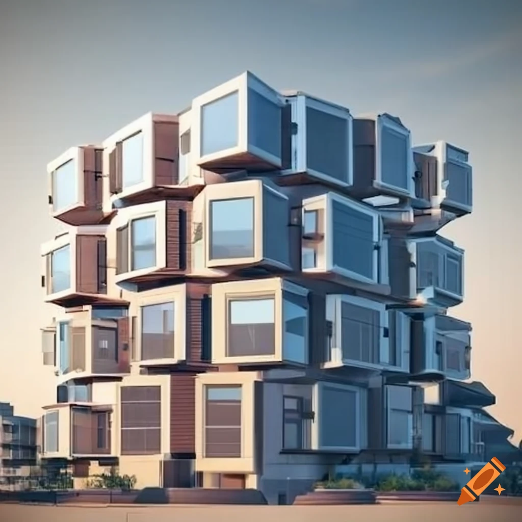 Hexagonal apartment complex building on Craiyon