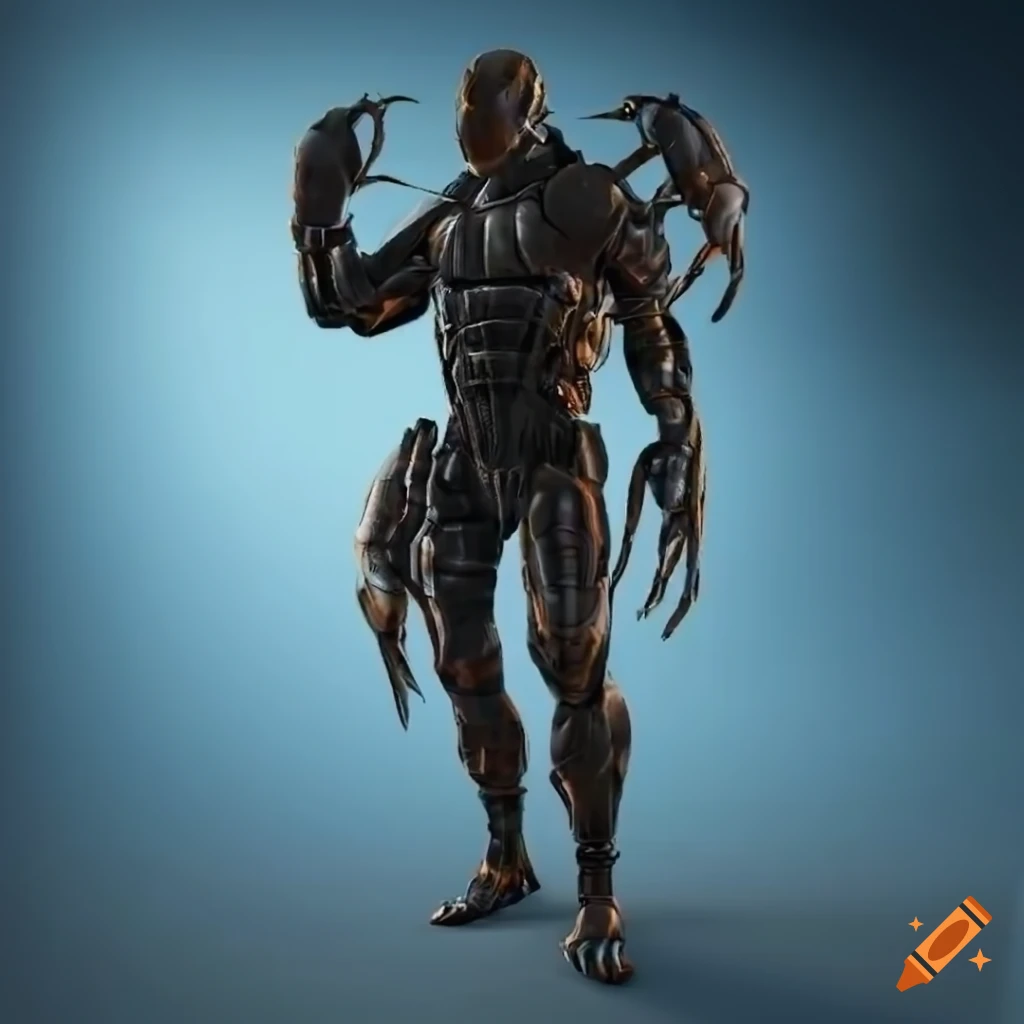 Sleek biomechanical android with scorpion tail in a digital environment ...