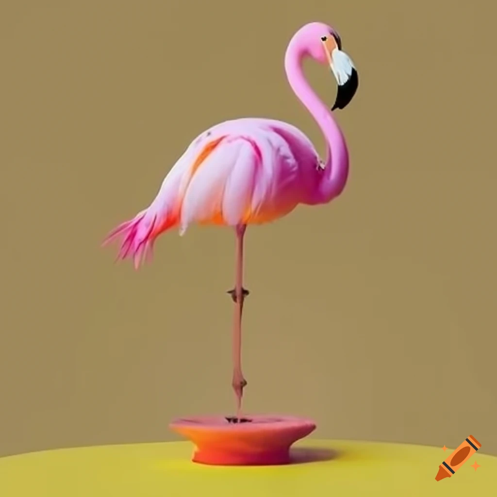 Orange flamingo above a yellow pedestal on Craiyon