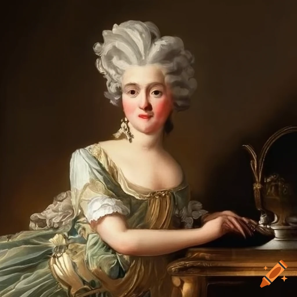 Elegant 18th century woman looking in a golden mirror on Craiyon