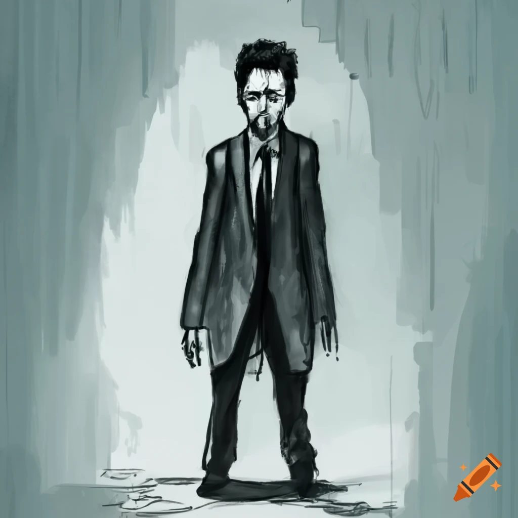 Sketch of a man standing up after being pushed over on Craiyon