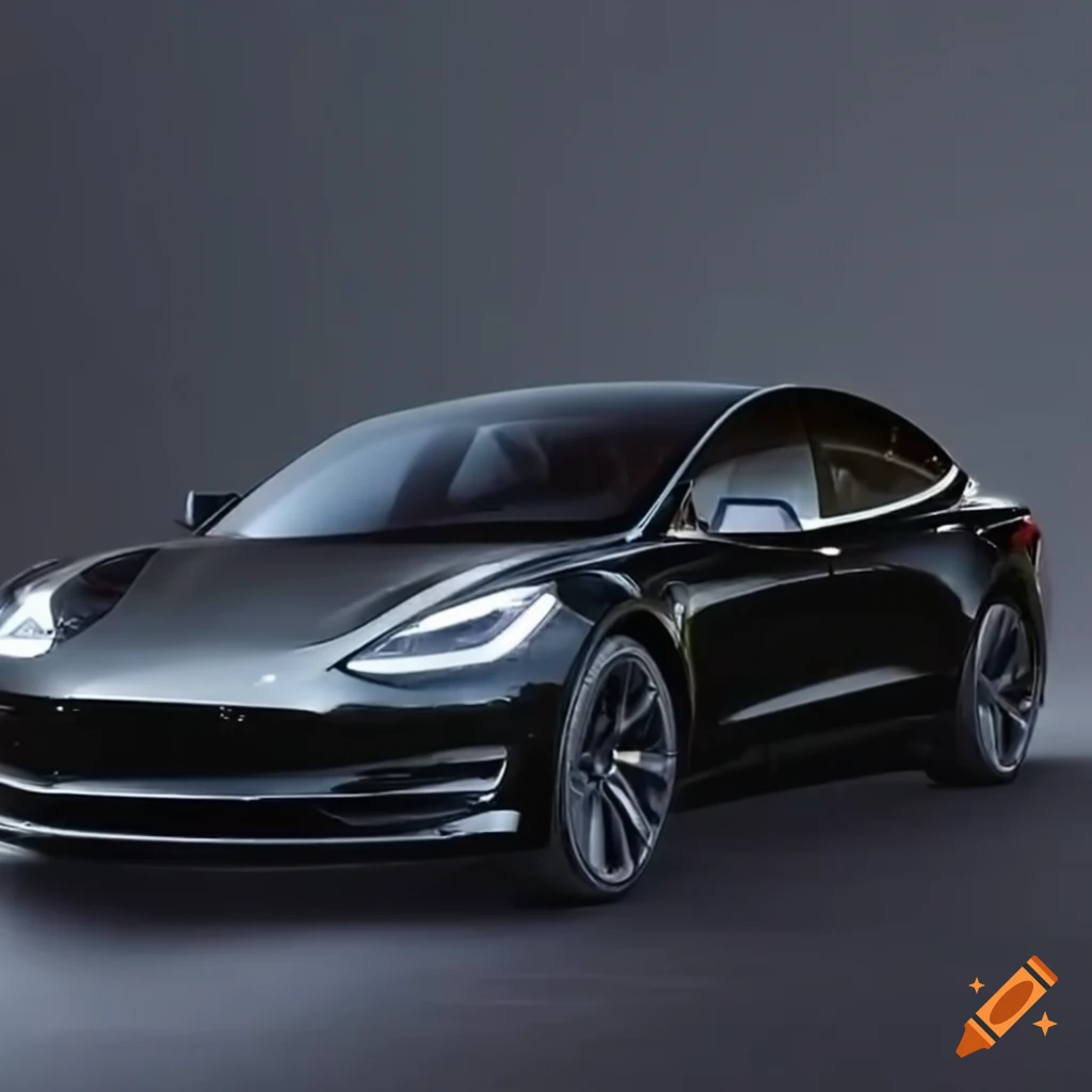 Sleek black tesla model 3 with a model s front view on Craiyon