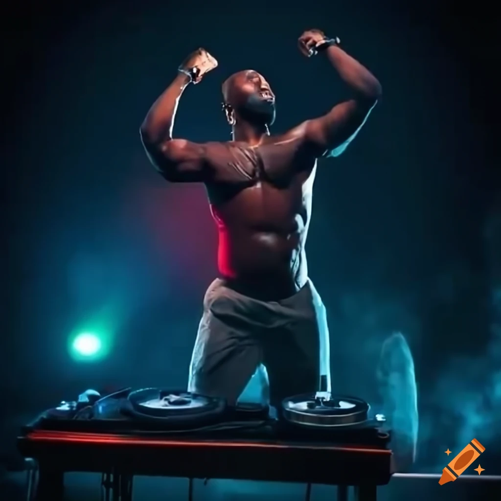 Energetic african dj performing at an outdoor event on Craiyon