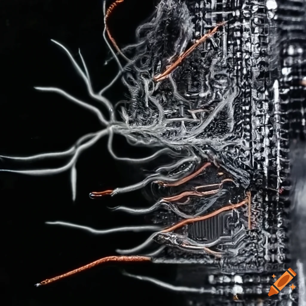 Tin whiskers on a circuit board on Craiyon