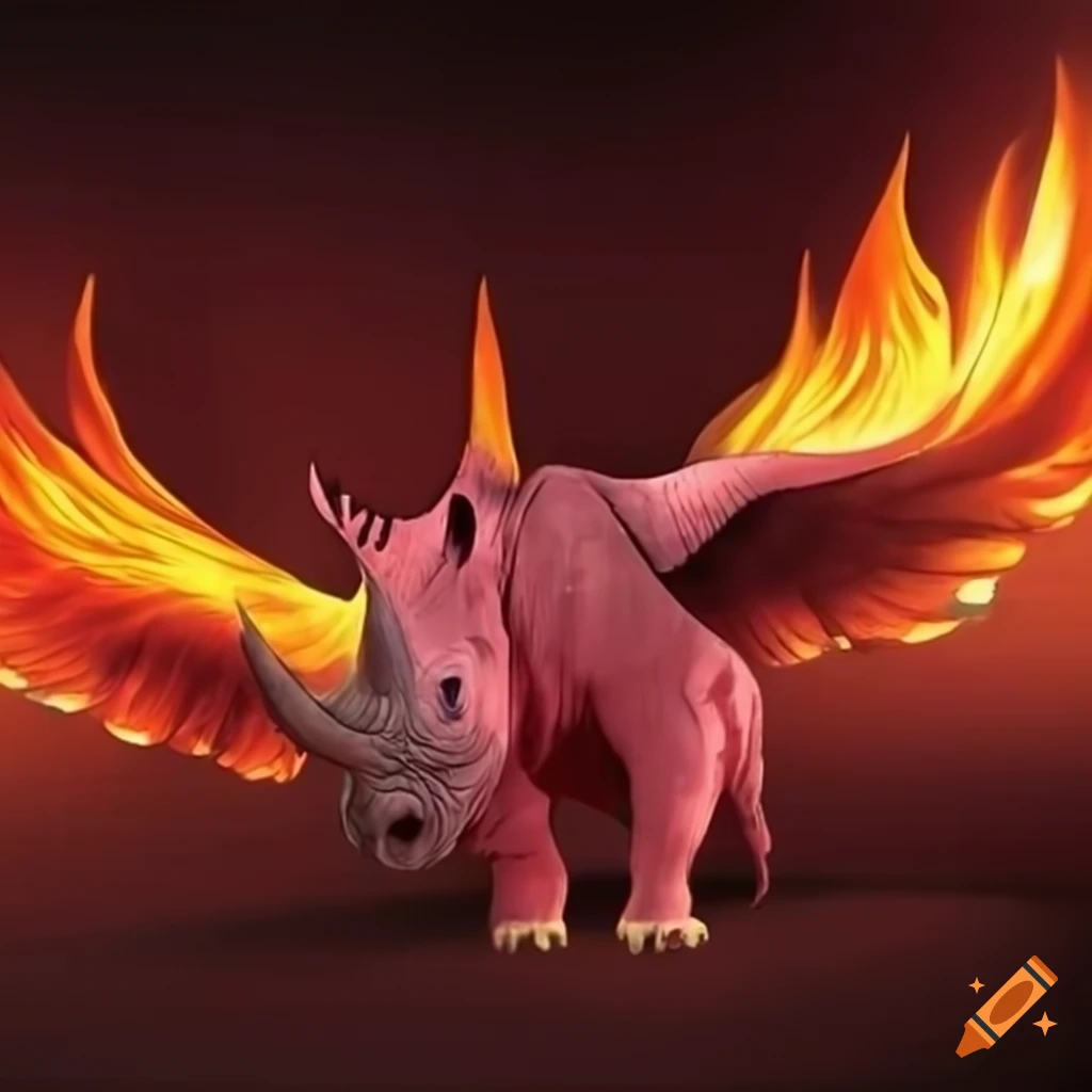 Pink rhino with fire-breathing wings on Craiyon