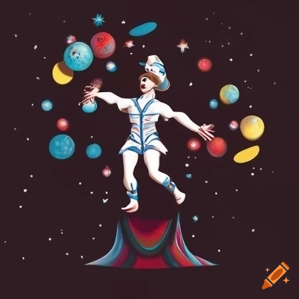 Juggler in space with an american circus poster style on Craiyon