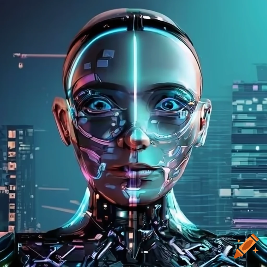 Futuristic vision of technology interacting with humans on Craiyon