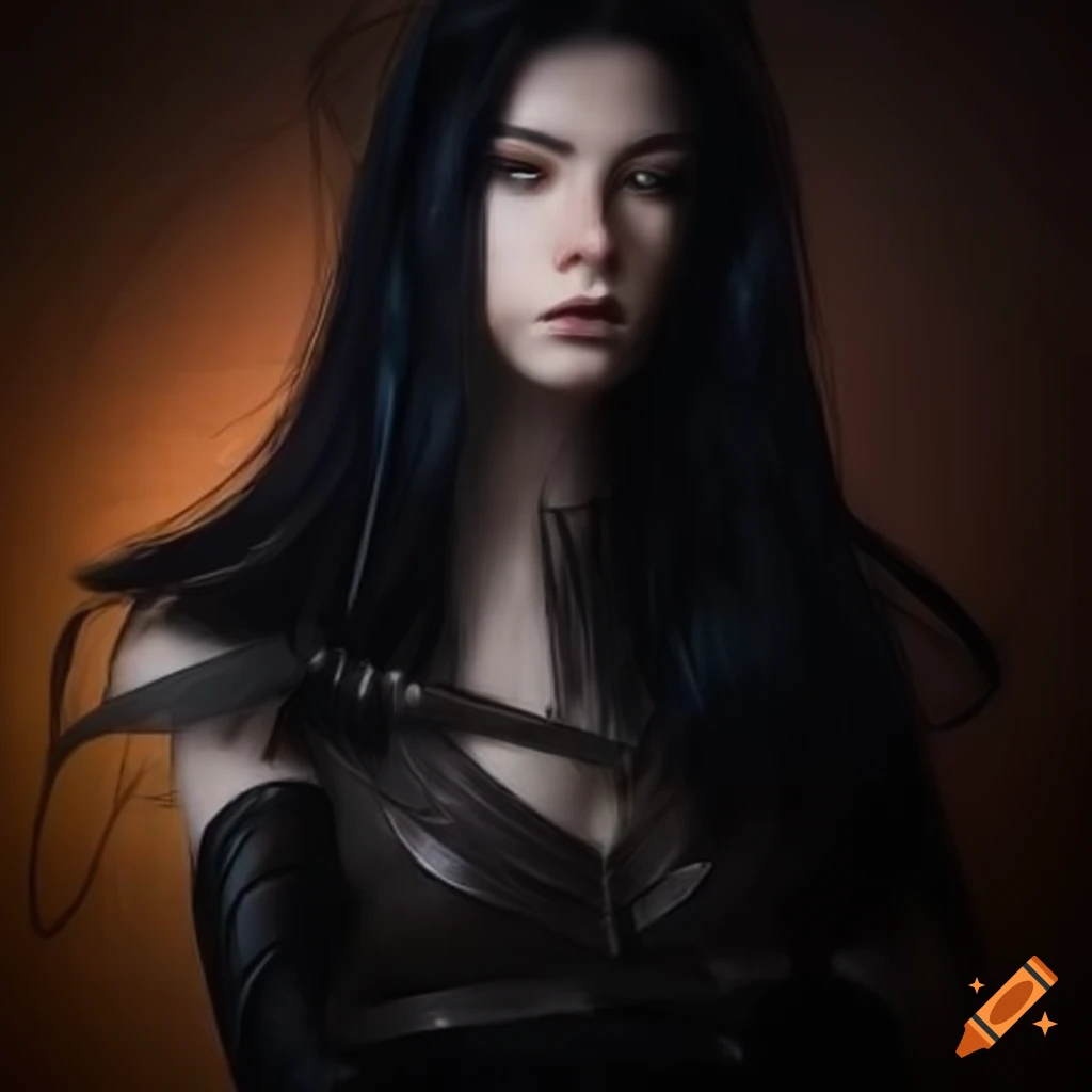 Ethereal female rogue with contrasting eyes, long black hair, and light ...