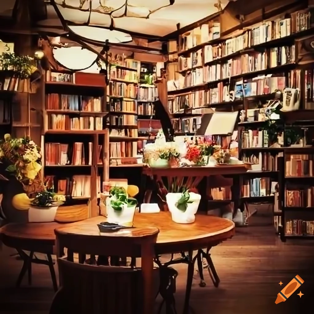 Café, bookstore, and flower shop all-in-one on Craiyon