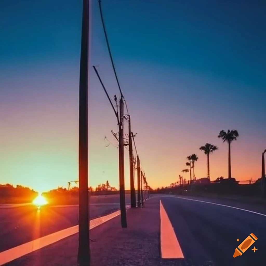 80s cityscape at sunset with a glowing retro vibe on Craiyon