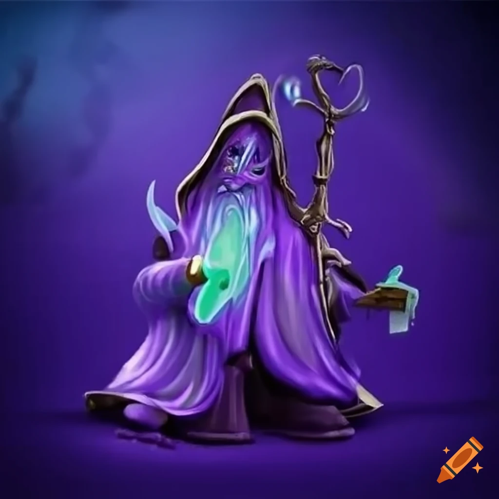 Gelatinous ooze D&D purple wizard with tiny magic book on Craiyon